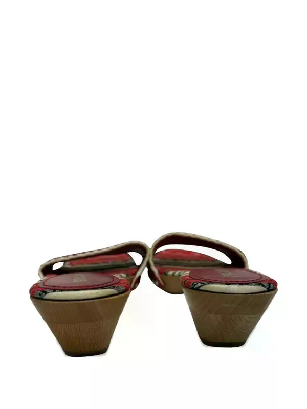 Prada Patterned Wooden Mule Sandals