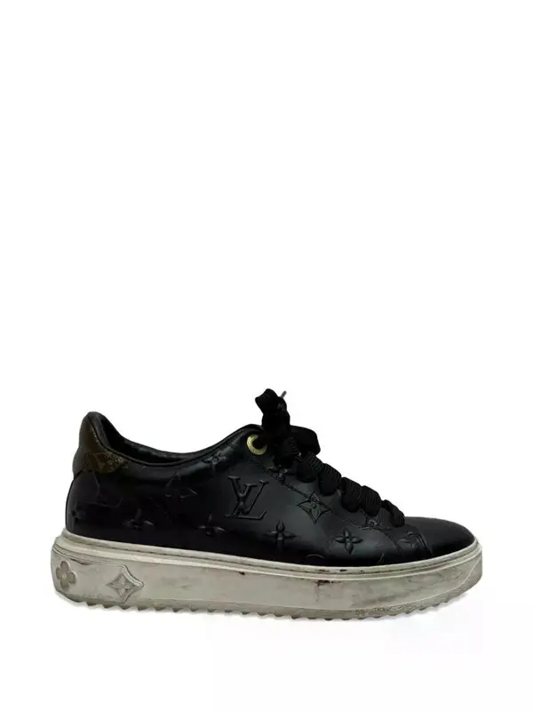 LOUIS VUITTON Leather Monogram Embossed Time Out Sneakers