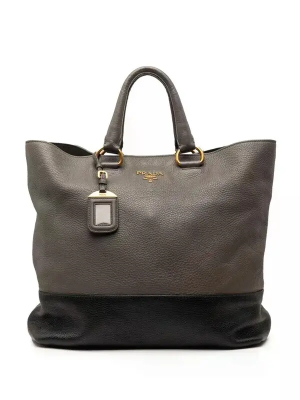Prada Bicolor Vitello Daino Open Convertible Tote Satchel - Brown