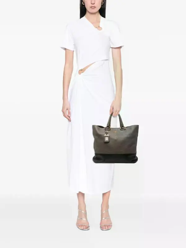 Prada Bicolor Vitello Daino Open Convertible Tote Satchel - Brown
