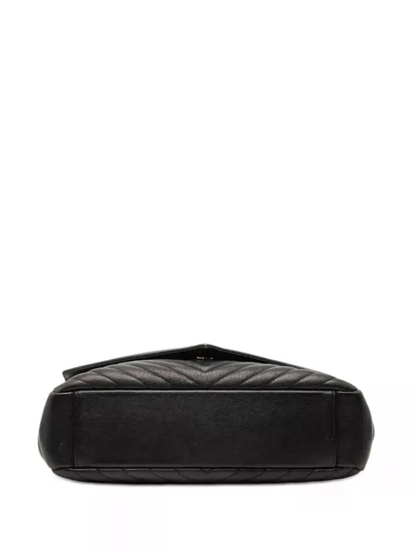 Saint Laurent Large Chevron Sheepskin Monogram College Satchel - Black