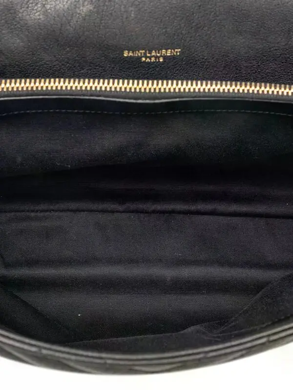 Saint Laurent Large Chevron Sheepskin Monogram College Satchel - Black