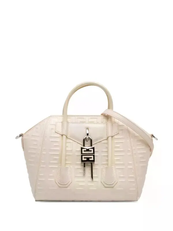Givenchy 4g Antigona Lock Satchel In Embossed Calfskin - White