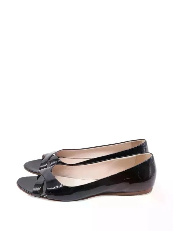 Miu Miu Patent Leather Crossover Strap Open Toe Flats