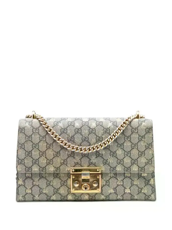 Gucci Gg Supreme Bee Padlock Shoulder Bag - Neutrals