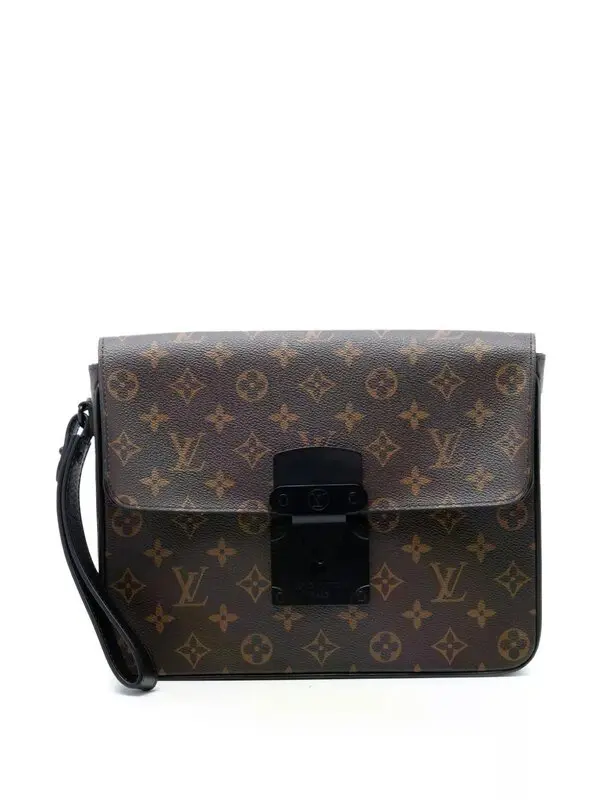 LOUIS VUITTON Monogram Macassar S Lock Pouch Clutch Bag - Brown