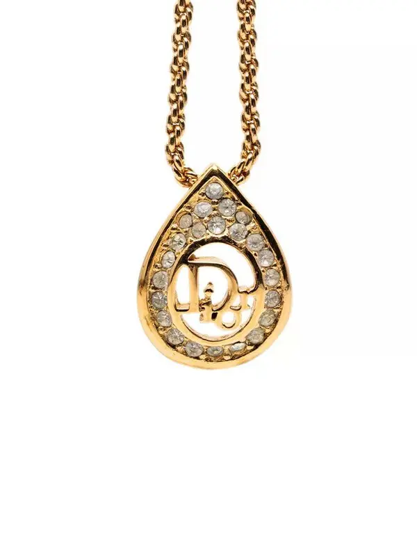 Dior Plated Strass Teardrop Pendant Necklace - Gold