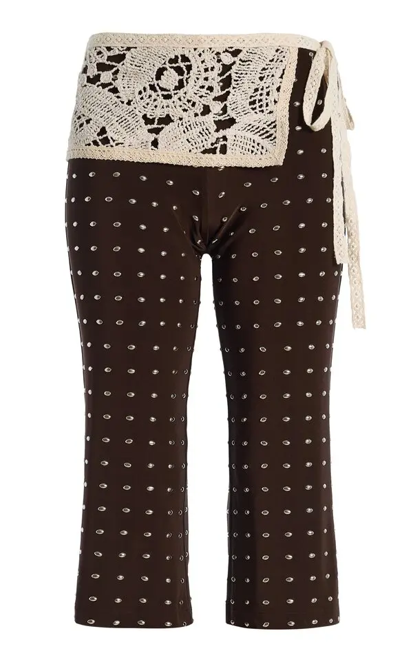SIEDRES Gianna Lace-detailed Studded Capri Pants - Brown