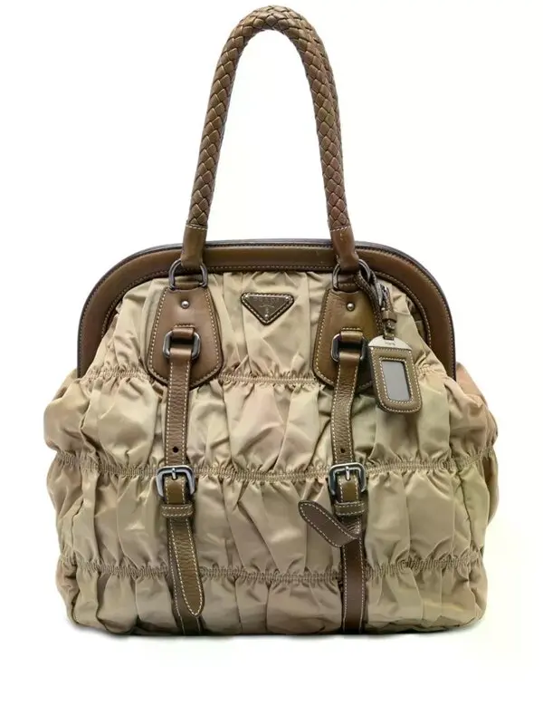 Prada Tessuto Gaufre Frame Tote Bag - Neutrals