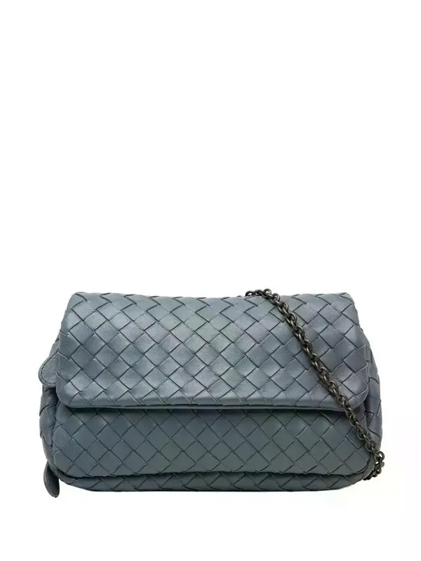Bottega Veneta Mini Nappa Intrecciato Expandable Chain Flap Crossbody Bag - Blue