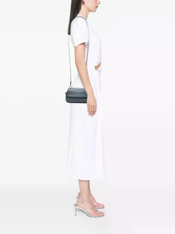Bottega Veneta Mini Nappa Intrecciato Expandable Chain Flap Crossbody Bag - Blue