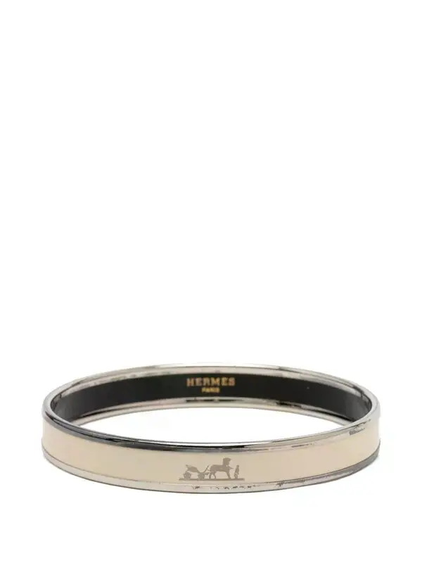 Hermès 1980-2000 Narrow Enamel Caleche Bangle - White