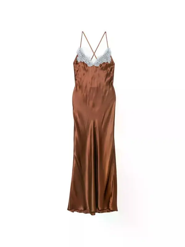 MC2 SAINT BARTH Lace-trimmed Silk Maxi Dress