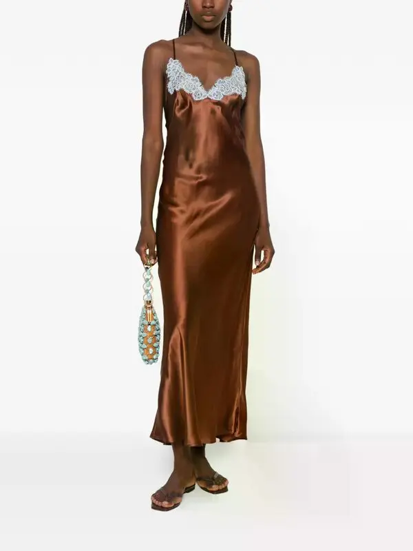 MC2 SAINT BARTH Lace-trimmed Silk Maxi Dress