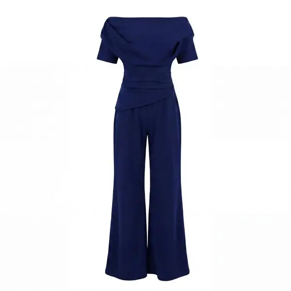ATOM LABEL Off-shoulder Wide-leg Jumpsuit - Blue