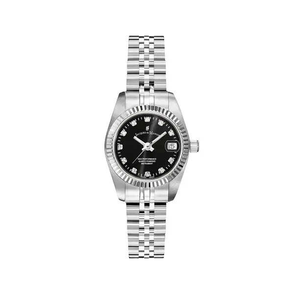 JACQUES DU MANOIR Stainless Steel Stone Set Dial Watch - Black