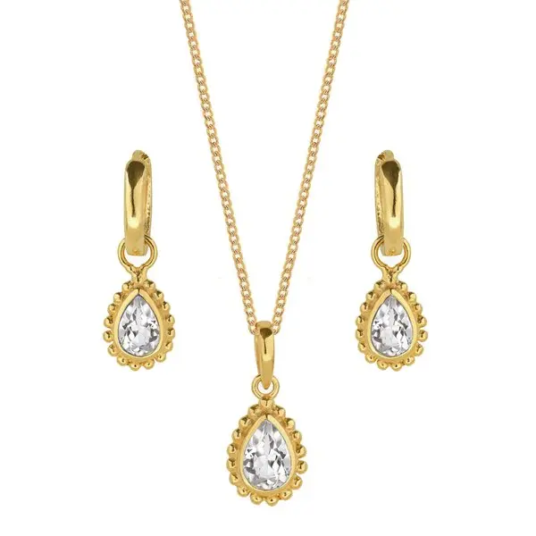 CHARLOTTE'S WEB JEWELLERY Gold And White Topaz Necklace And Huggie Hoop Earring Set - Gold/white