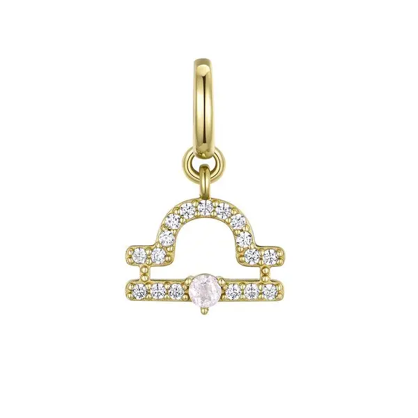 UNLEASH CPH Libra Zodiac Charm With Rose Quartz And Zirconia - Gold/pink