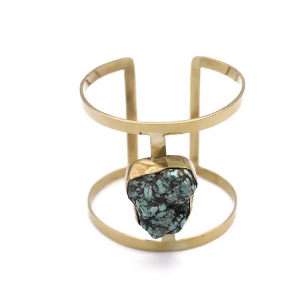 LALA SALAMA Rani Open Cuff With Turquoise Stone - Gold