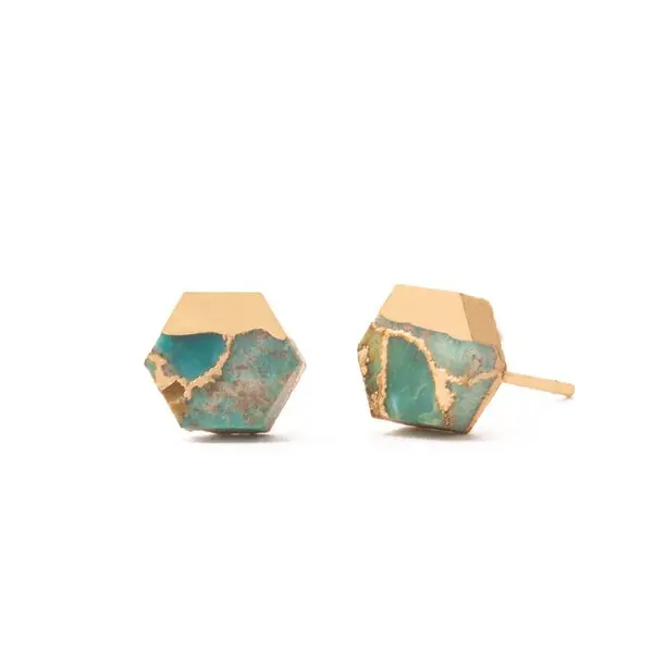 STARFISH PROJECT Gold Plated Turquoise Stud Earrings - Gold/blue