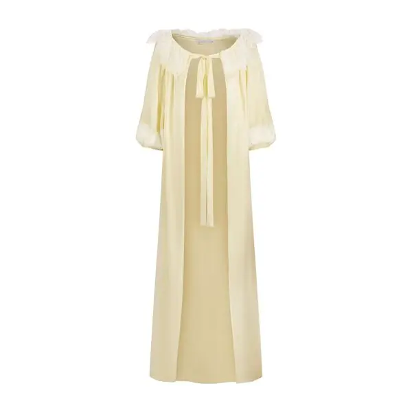 SCARLETT GASQUE Margot Robe Silk Charmeuse With French Lace Detailing - Yellow