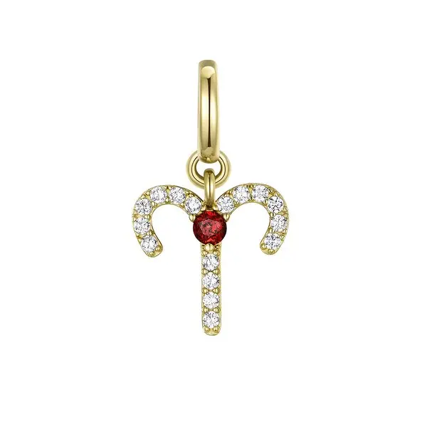 UNLEASH CPH Aries Zodiac Charm With Garnet And Zirconia In Polished Brass - Gold/red