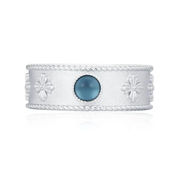 AZURA JEWELRY NEW YORK White Gold Vermeil Matte Finish Ring With London Blue Topaz - Silver