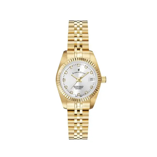 JACQUES DU MANOIR Swiss Made Inspiration Yellow Tone Stainless Steel Watch With Crystals And Date Feature - Gold