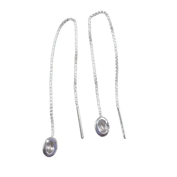 AMY DELSON JEWELRY Thelma White Topaz Sterling Silver Threader Earrings - Silver/white