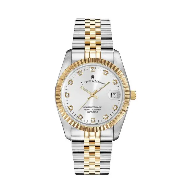 JACQUES DU MANOIR Swiss Made Two-tone Watch With Crystal Accents And Date - Gold