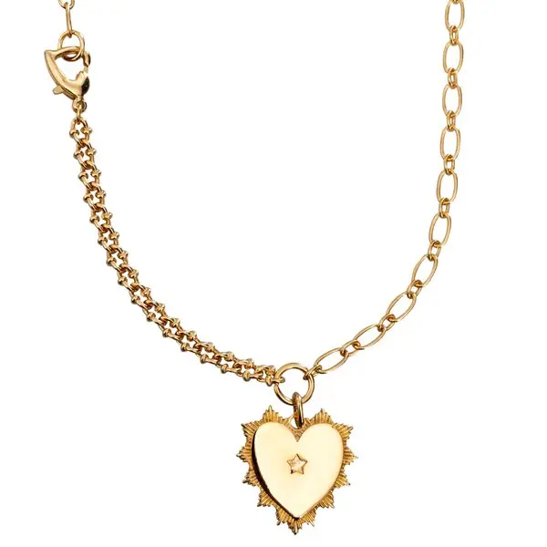 IN CAUDA VENENUM Plated Brass Sacred Heart Pendant Necklace - Gold
