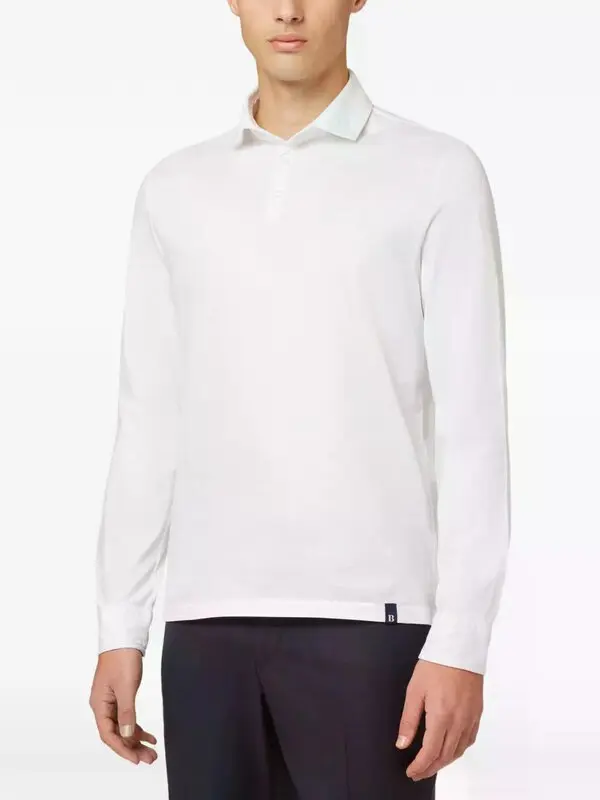 Boggi Milano Regular Fit Long-sleeved Pima Cotton Jersey Polo Shirt - White