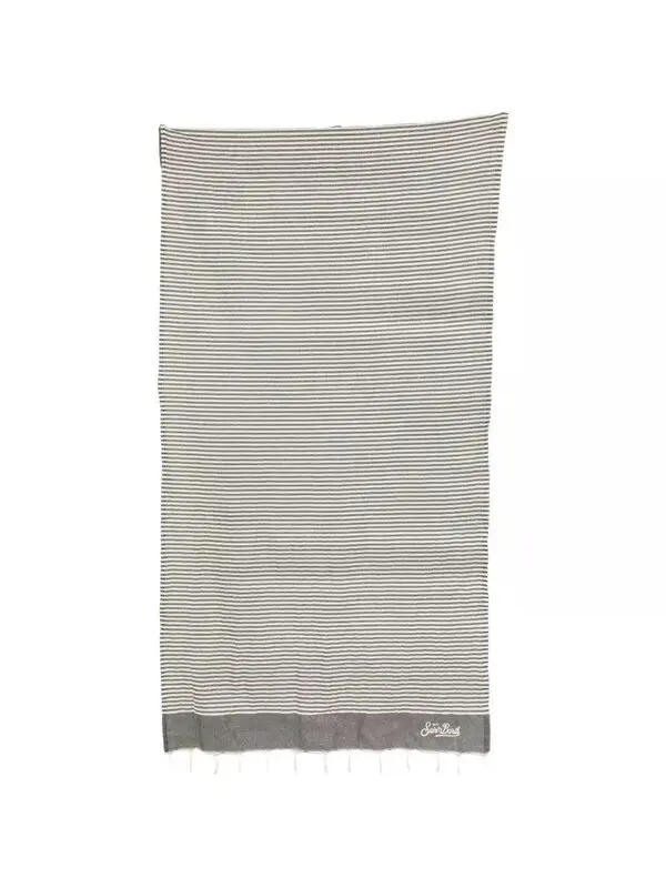 MC2 SAINT BARTH Foutas Striped Fringed Beach Towel - Black