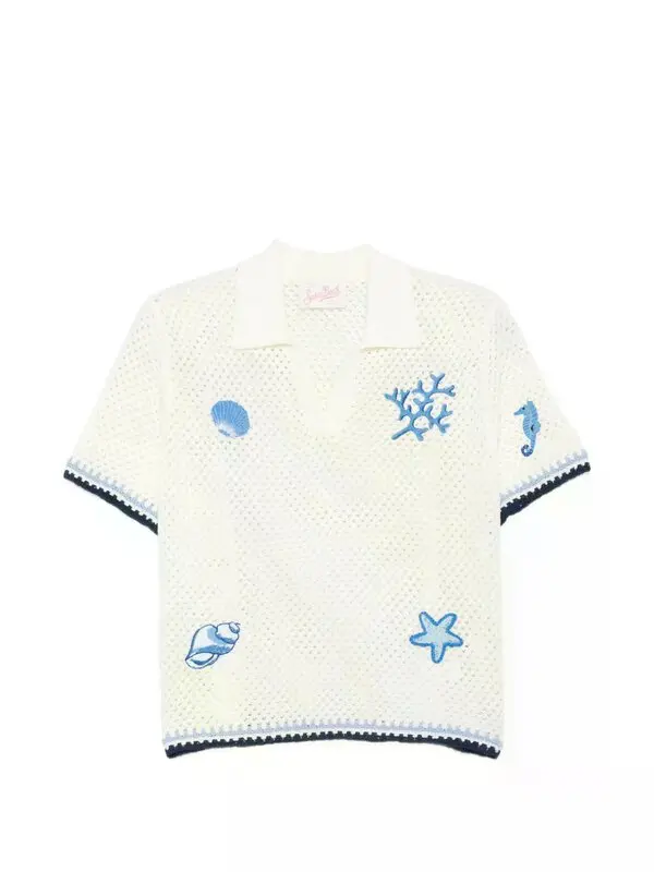 MC2 SAINT BARTH Pixie Embroidered Open-knit Polo Sweater - White