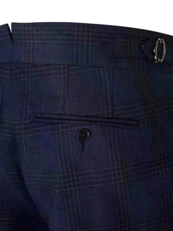 Scabal Navy Check Pattern Pleated Trousers - Blue