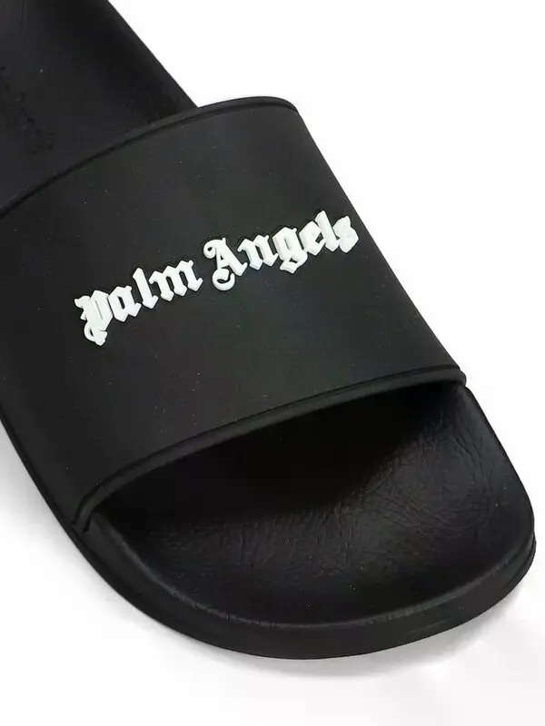 Palm Angels Logo Print Slides - Black