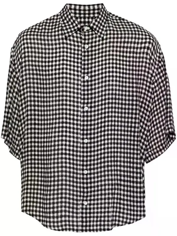 AMI Paris Gingham-check Short-sleeve Shirt - Black