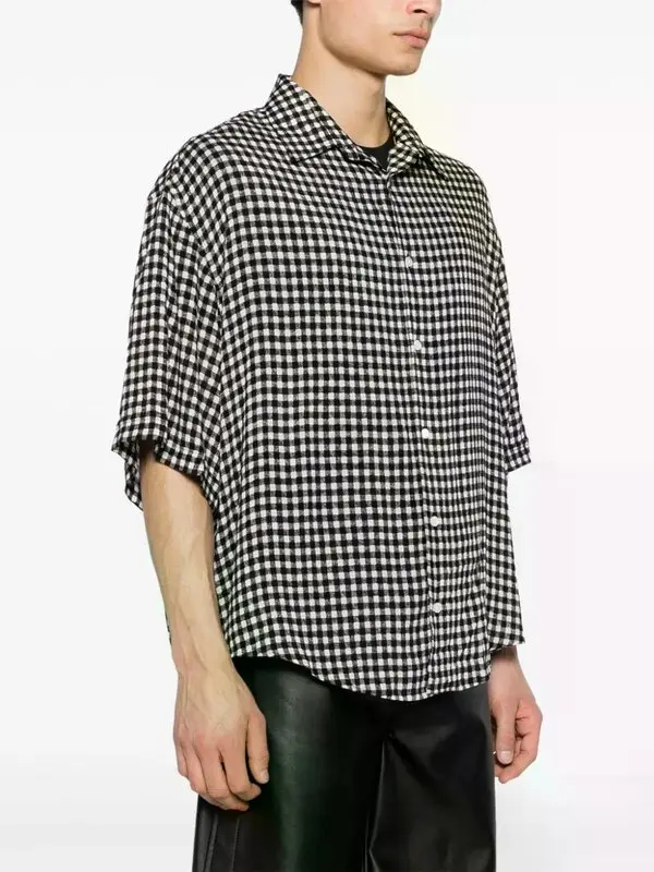 AMI Paris Gingham-check Short-sleeve Shirt - Black