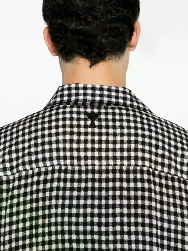 AMI Paris Gingham-check Short-sleeve Shirt - Black