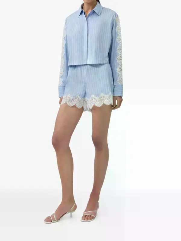 Simkhai Renata Lace-trimmed Cropped Shirt - Blue