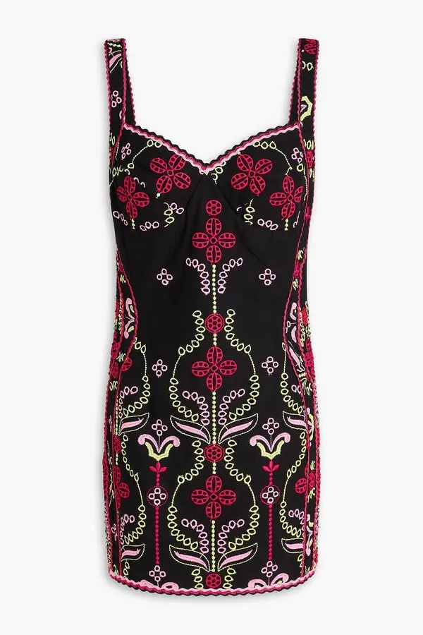Charo Ruiz Ibiza Carole Embroidered Cotton-blend Mini Dress - Black