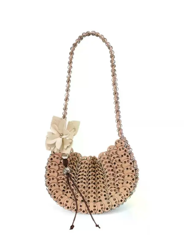 Rabanne Moon Flip Flower Embellished Shoulder Bag - Neutrals