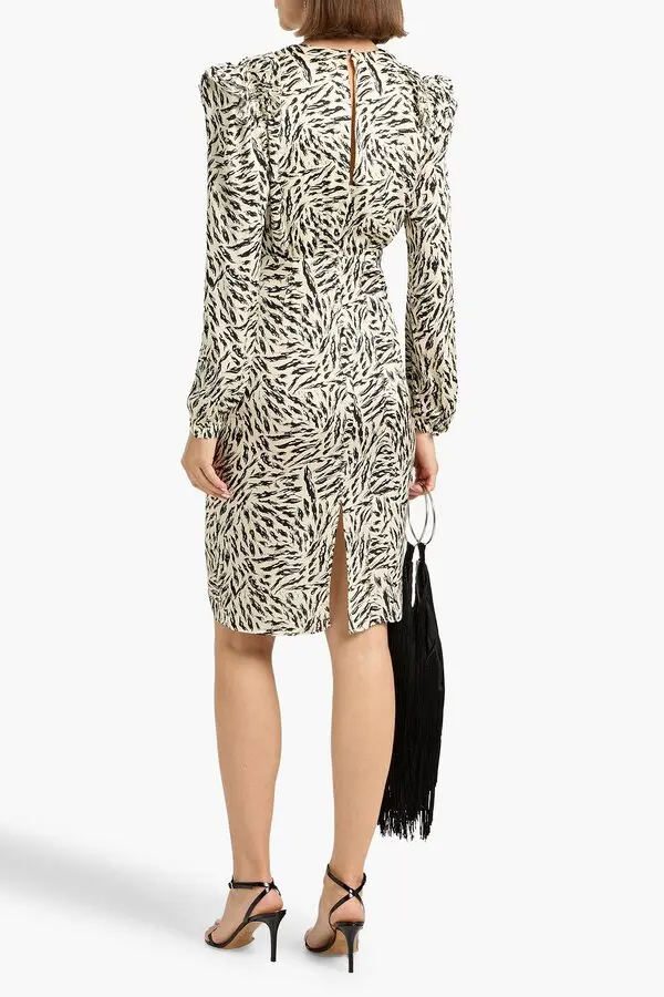 Ronny Kobo Amara Ruched Printed Silk-blend Crepe De Chine Dress
