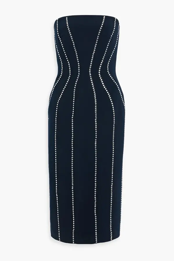 Jenny Packham Verity Strapless Crystal Embellished Crepe Midi Dress - Midnight Blue