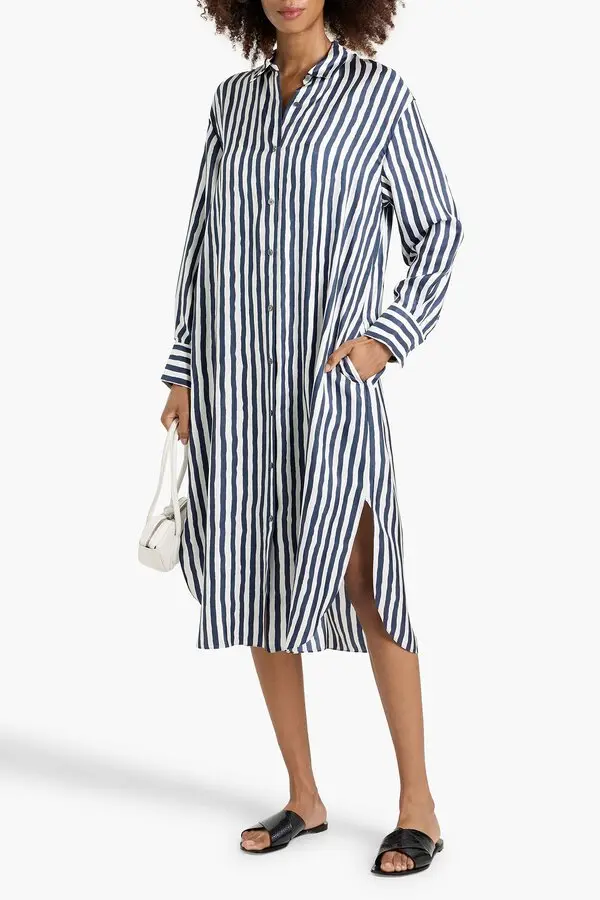Theory Striped Silk-twill Midi Shirt Dress