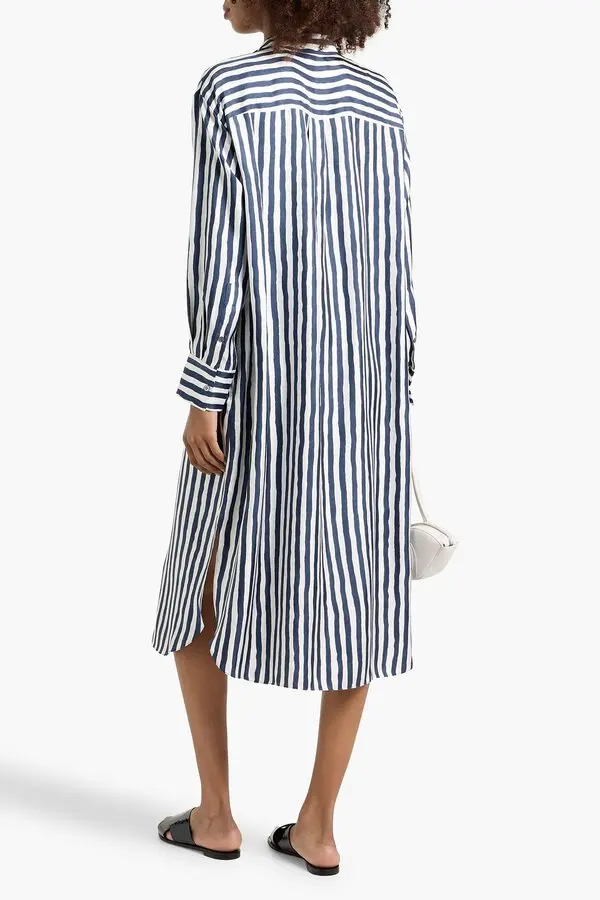 Theory Striped Silk-twill Midi Shirt Dress