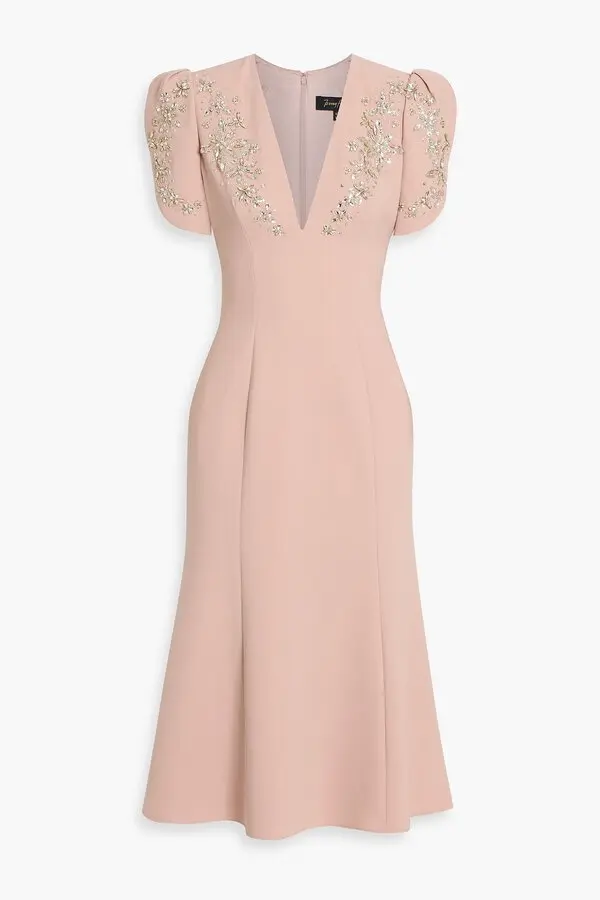 Jenny Packham Embellished Crepe Midi Dress - Blush