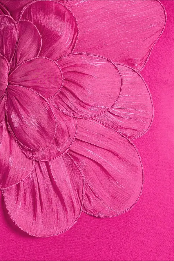 Badgley Mischka Strapless Floral Appliqué Gown - Fuchsia