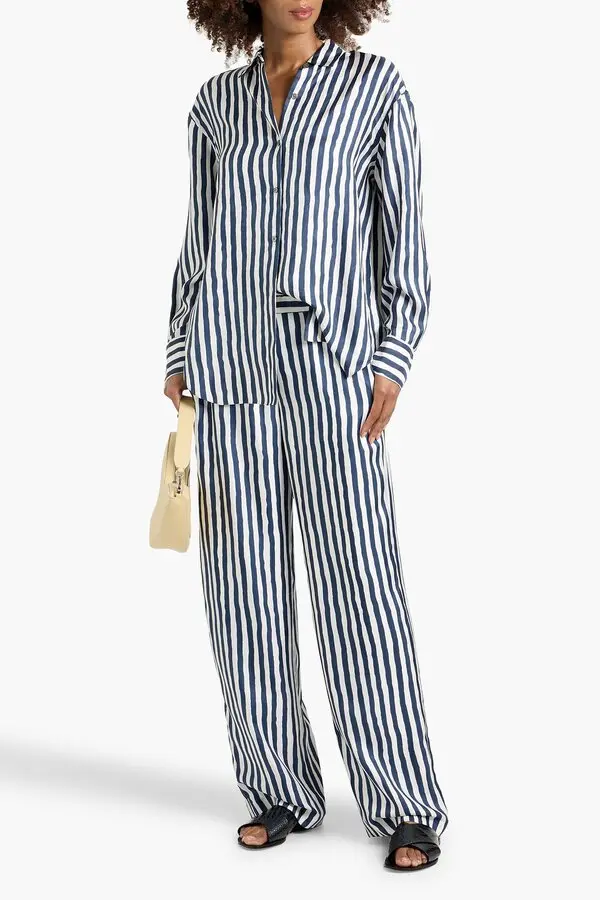 Theory Striped Silk-twill Wide-leg Pants