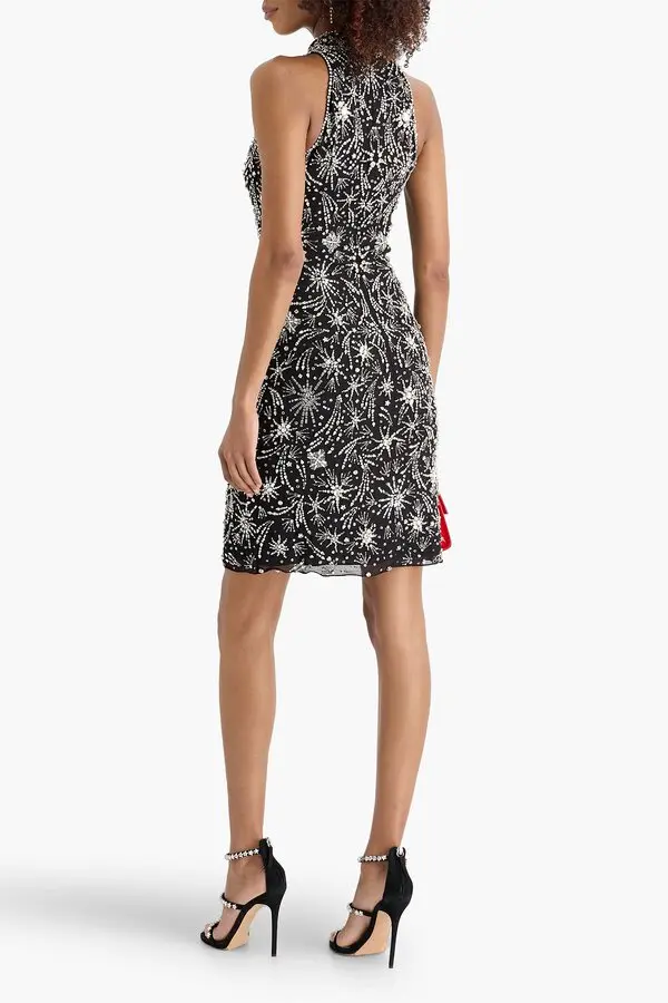 Jenny Packham Embellished Chiffon Mini Dress - Black